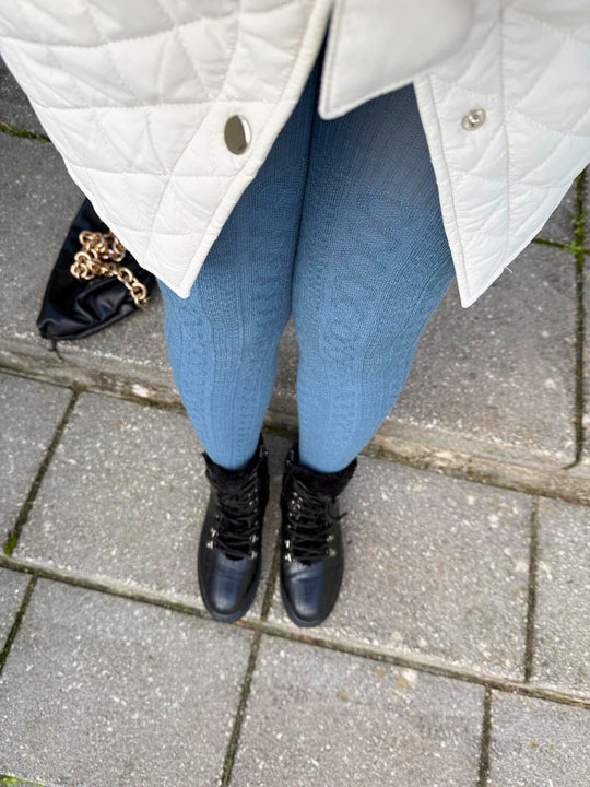 Denim Blue Grannies Cable Knit Wool Tights | Snag Tights