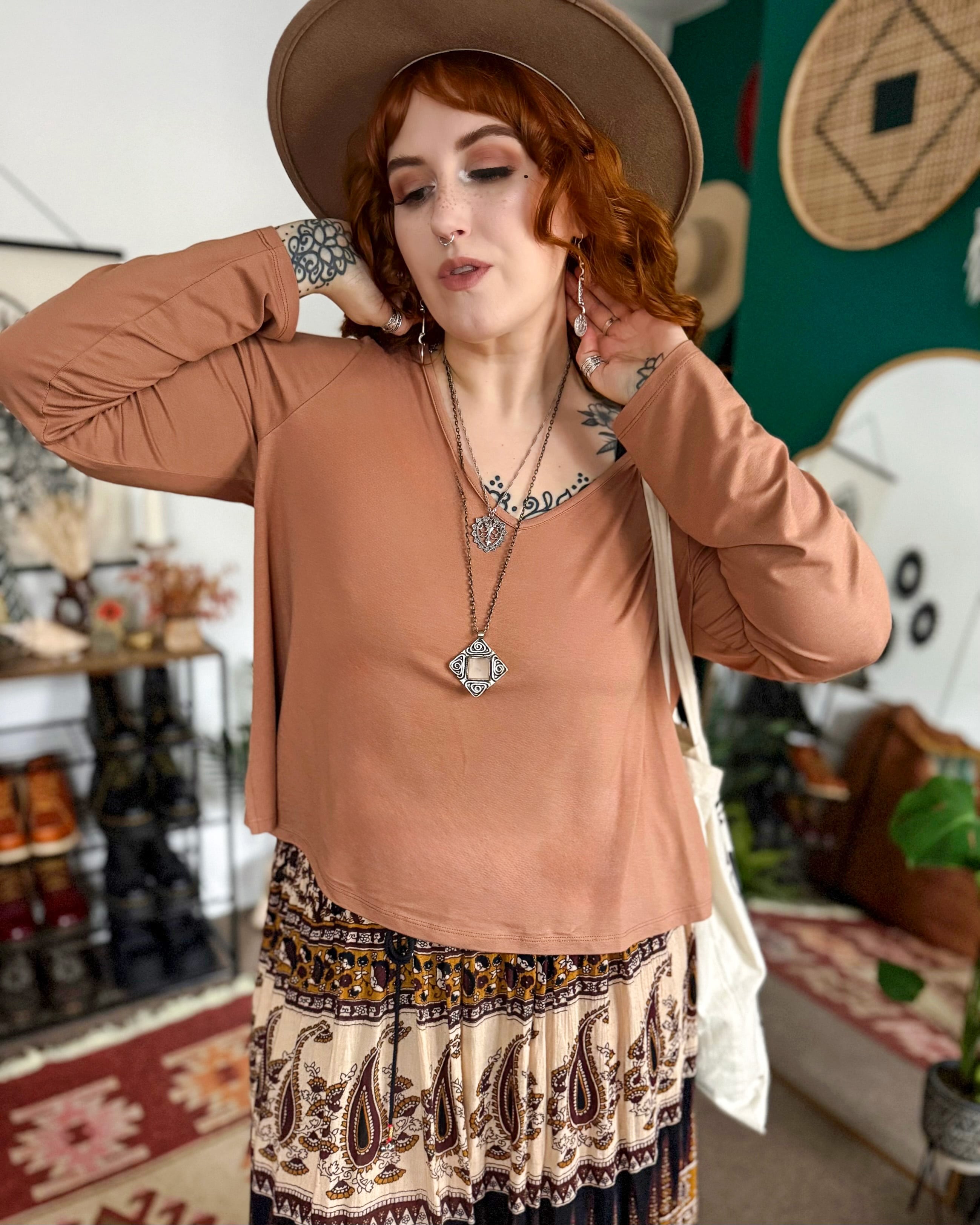 Long Sleeve Crop Top V-Neck - The Marsha Top | Snag