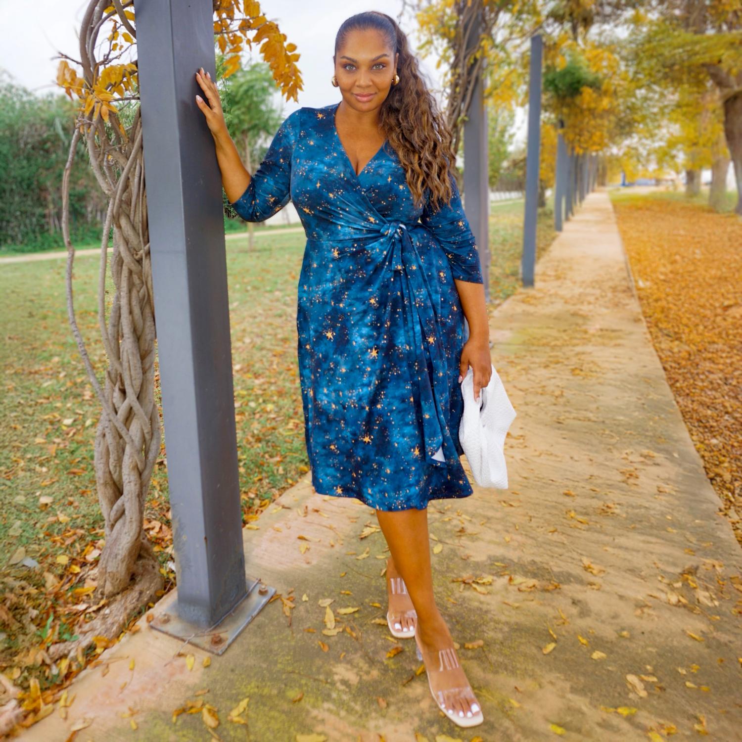 Nebula Stars Wrap Dress | Cotton Star Print with Pockets – Snag