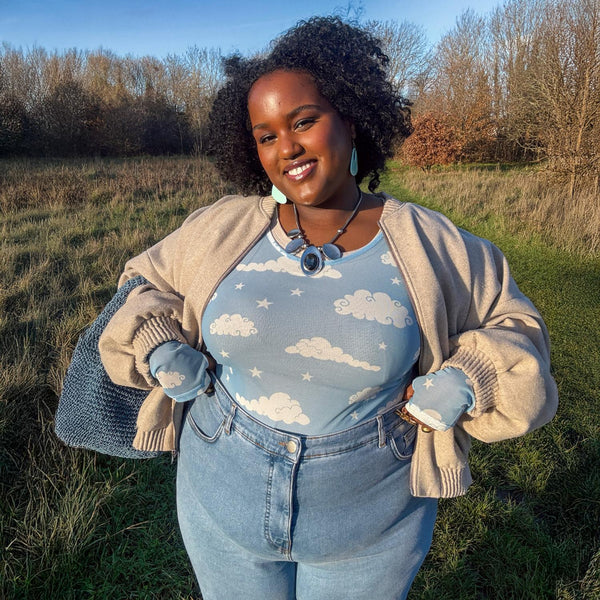 Cloud Mesh Top | Sky Blue & White Cloud Print – Snag