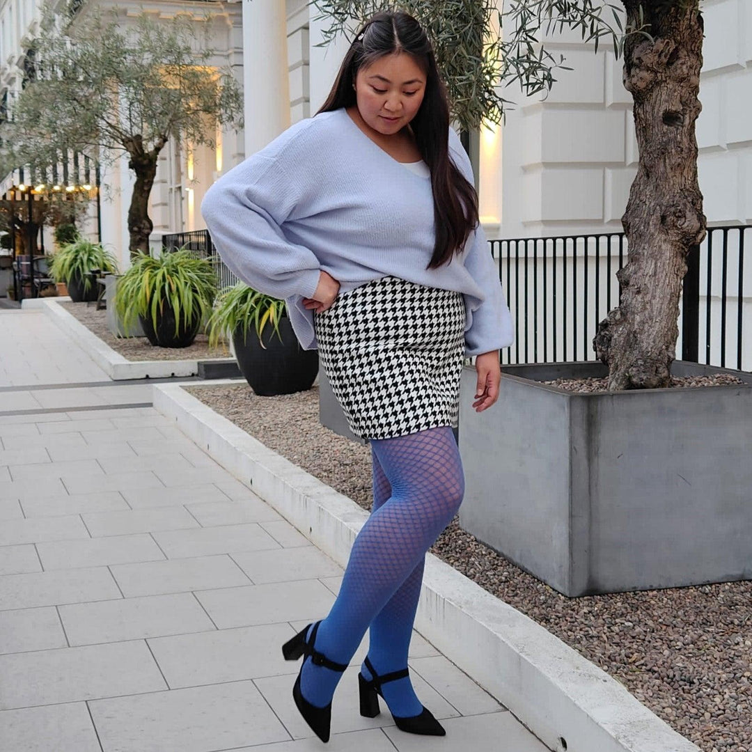 Faux Fishnet Neon Blue Coloured Tights | Snag
